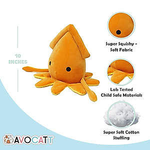 Avocatt Stuffed Squid Plush Toy - 10 Inches Stuffed Animal Plushie - Plushy and Squishy Squid with Soft Fabric and Stuffing - Cute Toy Gift for Boys and Girls
