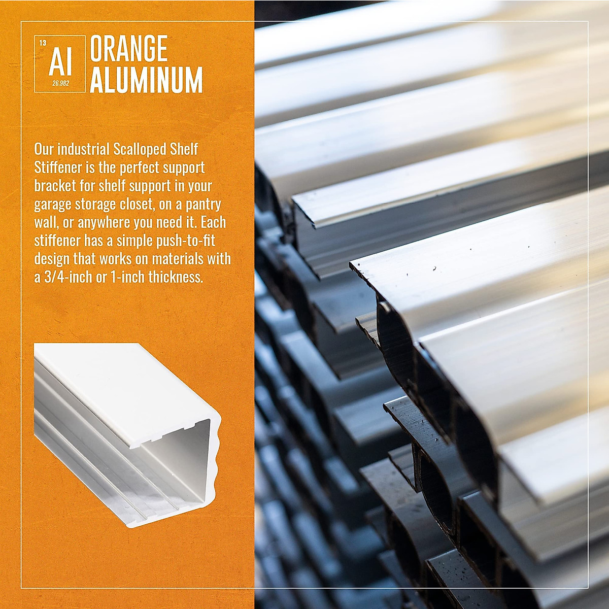 Scalloped Shelf Stiffener by Orange Aluminum, Rack, Cabinet, and Shelf Bracket, 48 Inches, for 3/4" Materials, Clear Anodized