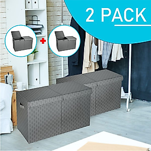 Hula Home Toy Storage (3pc) Large - Collapsible Chest Bins w/Lids | Premium Polyester Linen Fabric - Foldable Box Organizer Closet Trunk Container Basket w/Cover for Boys Girls Bedroom Nursery(Gray)
