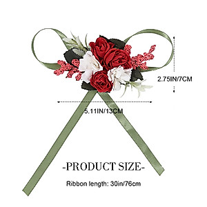 CASDRE Flower Wedding Wrist Corsage Red Floral Bridal Corsage Wristlet with Ribbon Prom Hand Flowers for Women and Brides