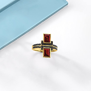 Ross-Simons 2.40 ct. t.w. Garnet and .10 ct. t.w. Black Spinel Ring in 18kt Gold Over Sterling. Size 7