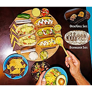 Fiesta Kitchen Taco Holder Stand - Set of 6 - Oven & Grill Safe Stainless Steel Taco Racks With Handles - Fill & Serve Tacos With Ease - Taco Stand Trays