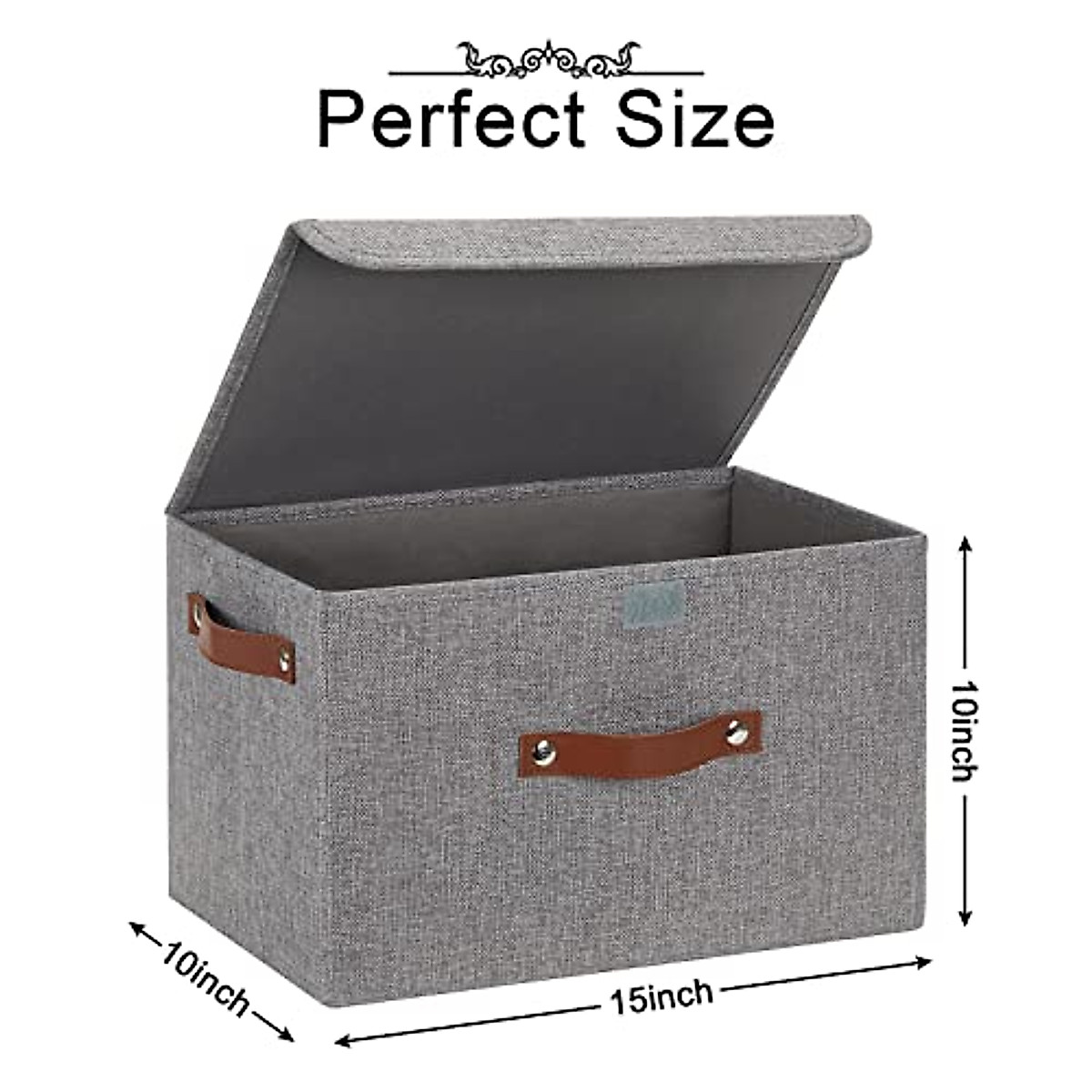 Storage Bins with Lids 3 Pack,WLFRHD Fabric Storage Baskets for Shelves,Collapsible Storage Boxes with Lids Decorative Fabric Storage Bins 15"x10"x10",Closet Storage Organizer Containers for Home Bedroom Nursery Toy,Grey