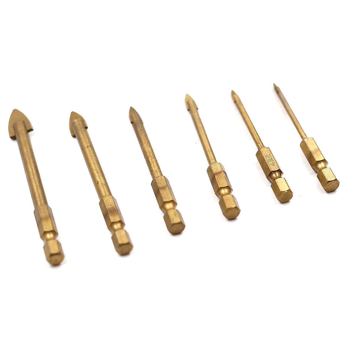 Chiloskit 5pcs Titanium Coated Tile Glass Masonry Drill Bit Set Hole Cutting Tool with Hex Shank for Ceramic Tile Marble Mirror Glass, 3/4/6/8/10mm