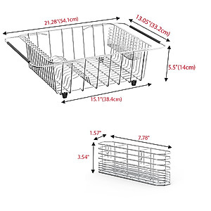 ESBOLM Dish Drainers for Inside Sink - Adjustable Over Sink Stainless Steel Dish Rack,Expandable 15.1" to 21.28" Dish Drying Rack,with Utensil Holder-X-Large(for 3-6 People)