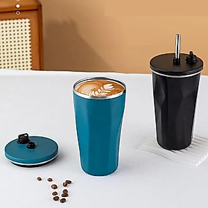 FRAGSCEN 20 OZ Insulated Tumbler with Lid and Straw, Tumbler with Screw Lid, Stainless Steel Tumbler, Iced Coffee Cup, Double Wall Vacuum Tumblers, Water Bottle Travel Mug, Black