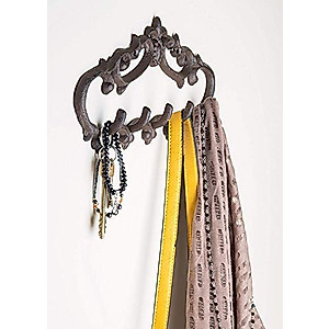 Cast Iron Wall Mounted Hanger – Vintage Design with 5 Hooks - For Keys, Towels, Robes, Clothes and More - Wall Mounted, Metal, Heavy Duty, Rustic, Vintage, Decorative Gift Idea - 12.6x5.9” | Brown