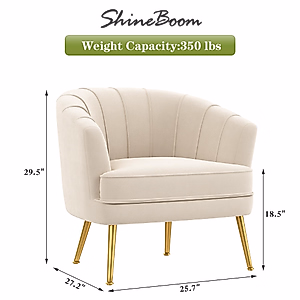 SHINEBOOM Velvet Accent Chairs for Living Room Bedroom Office Leisure Upholstered Single Sofa Chair Arm Chair Comfy Chair Reading Club Coffee Chair with Metal Legs, Beige