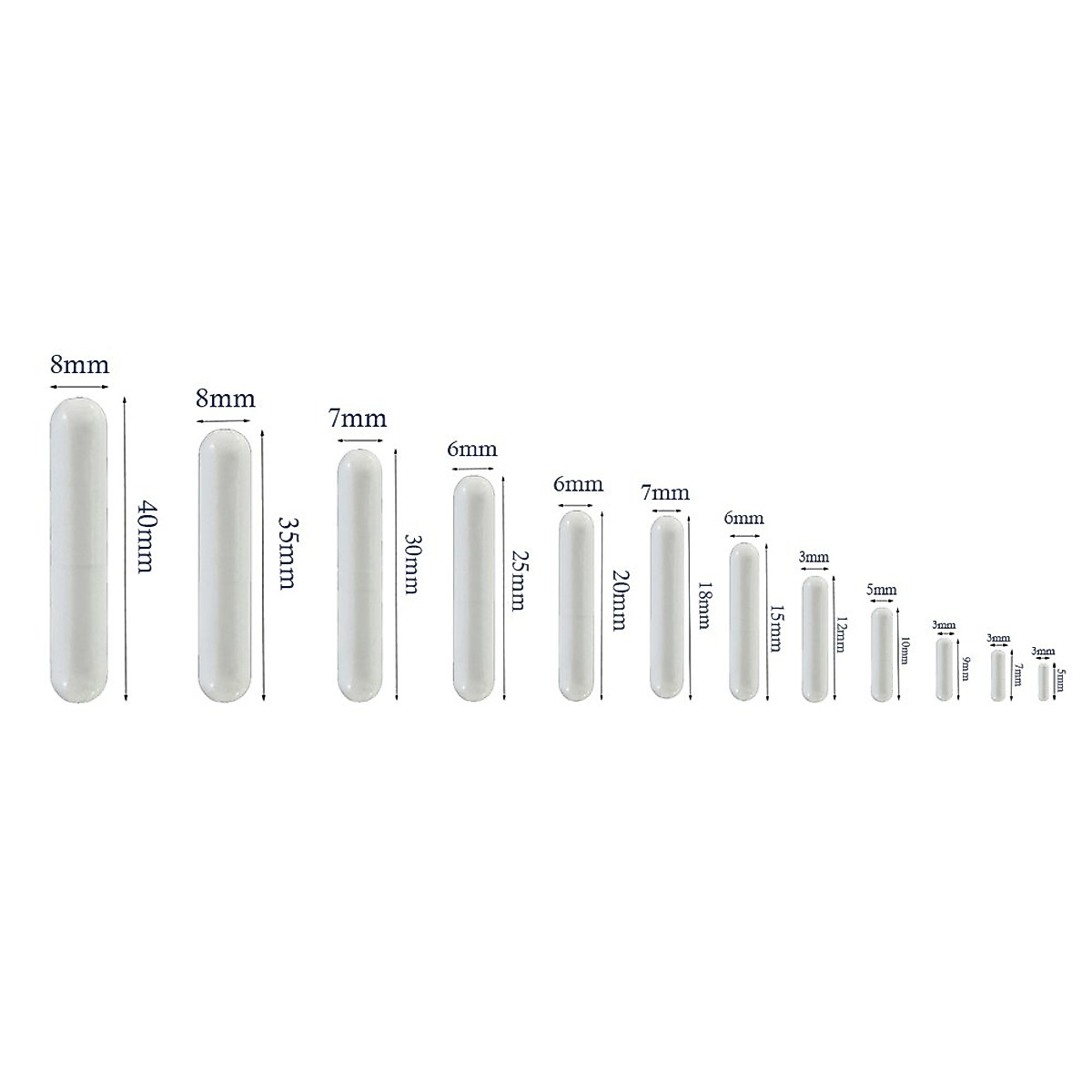 12pcs PTFE Magnetic Stirrer Mixer Stir Bar Spinbar White Color