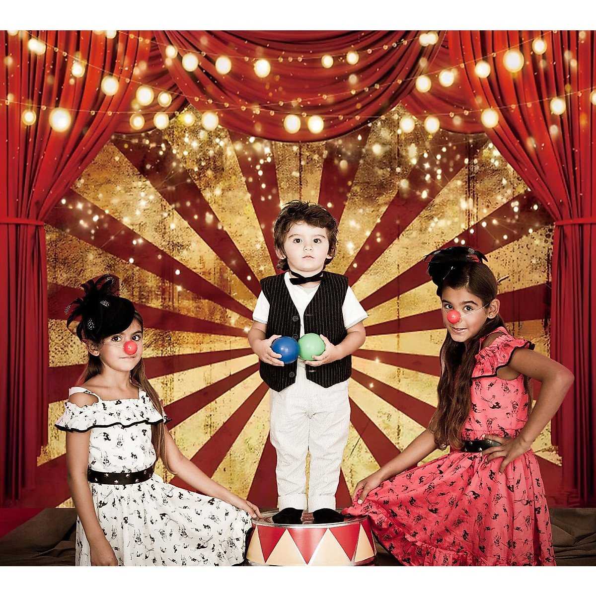 10x8ft Circus Backdrop Carnival Theme Party Red Curtain Background Baby Shower Birthday Party Potrait Banner Photo Booth Cake Table Decorations