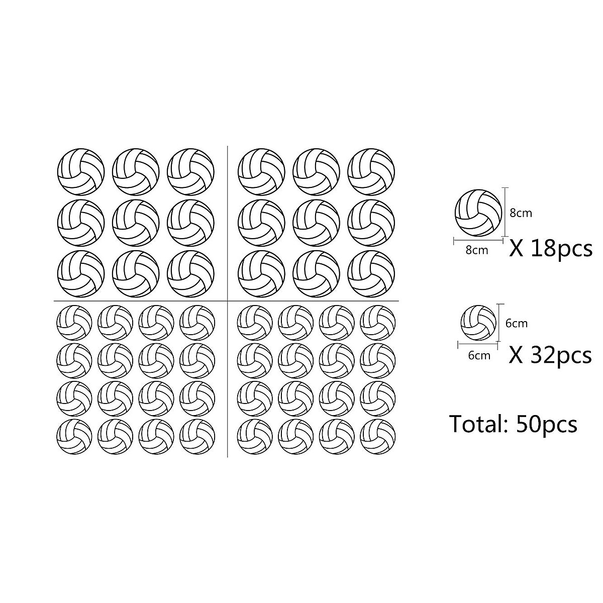JUEKUI Set of 50pcs Volleyball Sticker Wall Decals for Kids Rooms Bedroom Sports Fans Home Decor Vinyl WS91 (Black)