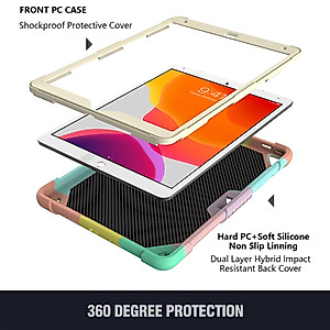 Tading iPad 9th 8th 7th Generation Case for Kids with Pencil Holder, iPad 10.2 Case, Butterfly Kids Proof Kickstand Cover for Girls for iPad 10.2 inch 2021 2020 2019 - Rainbow