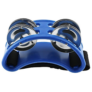 E-outstanding Foot Tambourine Guitar Drum Percussion Companion Metal Jingle Bell Musical Instrument, Blue