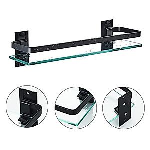 AIJALY 2 Pack Bathroom Glass Shelf,Aluminum Tempered Glass 0.34in Extra Thick Rectangular 1 Tier Storage Organizer Wall Mount,Black 15.7in