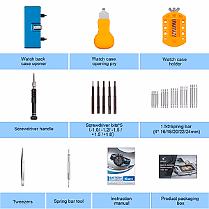 JOREST Watch Battery Replacement Kit, Watch Repair Screwdriver, Watch Band Replacement tool, Watch Wrench Back Remover, Watch Case Opener, Watch Back Remover Holder, Spring bar, Tweezers