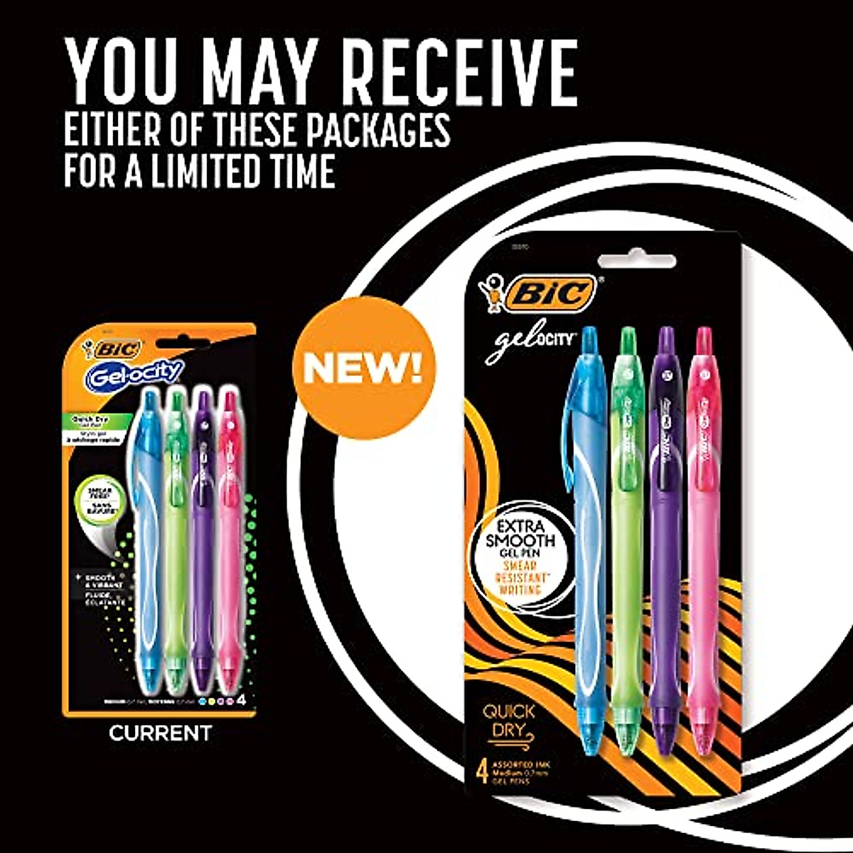 BIC Gel-ocity Quick Dry Fashion Retractable Gel Pens, Medium Point (0.7mm), 4-Count Gel Pen Set, Colored Gel Pens With Full-Length Grip