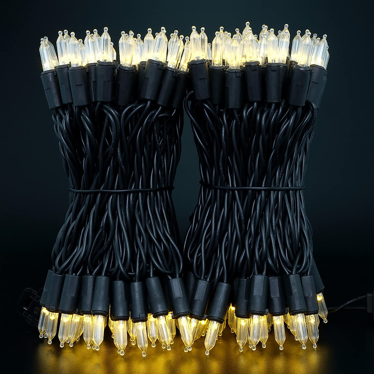YULETIME Warm White LED Christmas Lights with Black Wire, 66 Feet 200 Count UL Certified Commercial Grade LED Halloween String Light Set (Warm White - Black Wire)