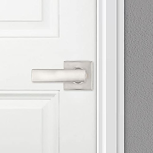 Kwikset Breton Interior Passage Door Handle, Lever For Closet and Hallway Doors, Reversible Non-Locking Handle Lever, Satin Nickel, with Microban Protection