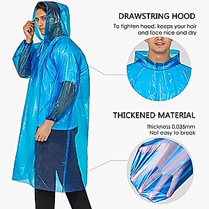 Airpler Disposable Rain Ponchos for Family Adults 4 Pack (Clear) - Emergency Rain Ponchos for Women and Men with Drawstring Hood