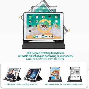 Rotating Case for iPad 9th/8th/7th Generation, Case for iPad Air 3rd, Case for iPad Pro 10.5 inch, 360 Degree Rotating Multi-Angle View Stand Cover Pencil Holder Auto Wake/Sleep, Colorful Smoke