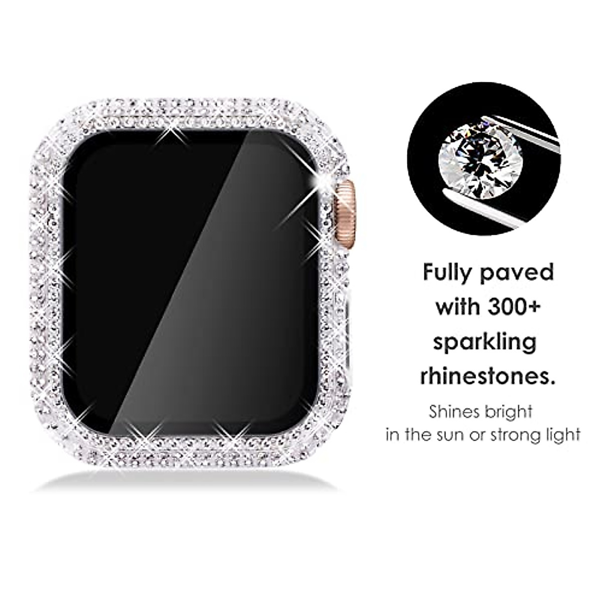 NewWays 2-Pack Bling Cases with Screen Protector Compatible for Apple Watch 41mm, Fully Paved Diamonds Protective Case for iWatch Series 7/8 (41mm, Rose Gold+Clear)