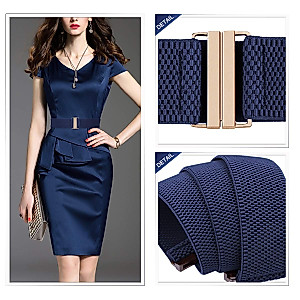 Samtree Stretch Elastic Belt for Women, Adjustable No Show Flat Buckle Lightweight Cinch Waistband for Dresses, Navy Blue