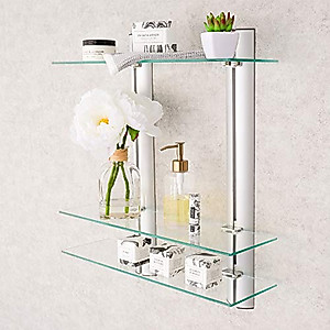 Danya B HA83163 Bathroom Shelving Unit – Decorative Wall-Mount 3-Tier Adjustable Glass Wall Shelves on Aluminum Bars – Bathroom Shelf, Wall Mount Shelf
