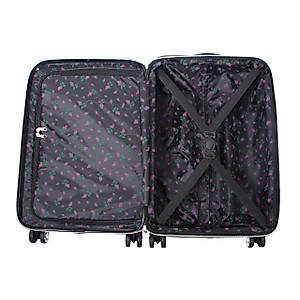 Betsey Johnson Designer 20 Inch Carry On - Expandable (ABS + PC) Hardside Luggage - Lightweight Durable Suitcase With 8-Rolling Spinner Wheels for Women (Stripe Roses)