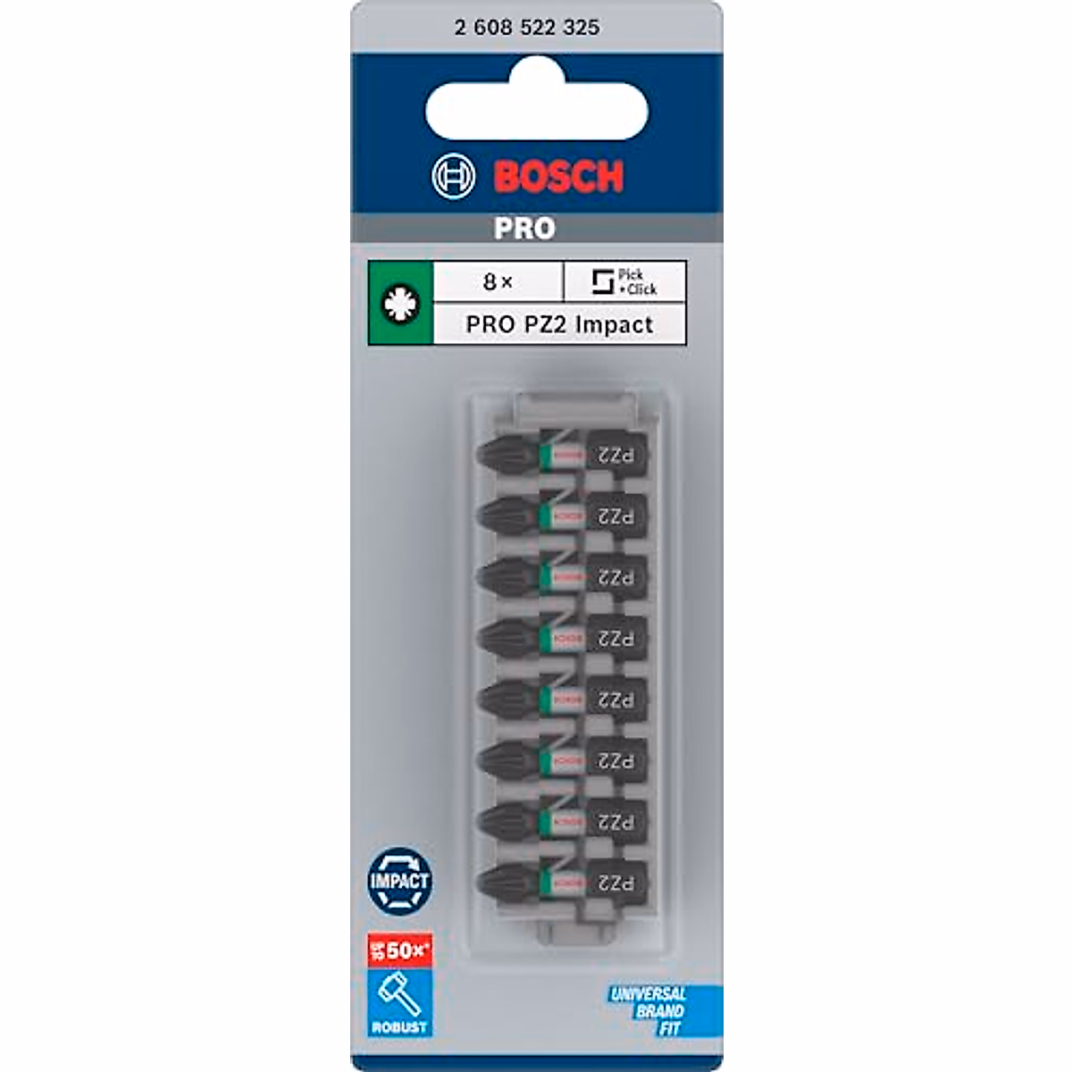 Bosch 8X PRO Pozidriv Impact Bit (170 x 70 mm, Professional Accessory Screwdriver, Screwdriver)