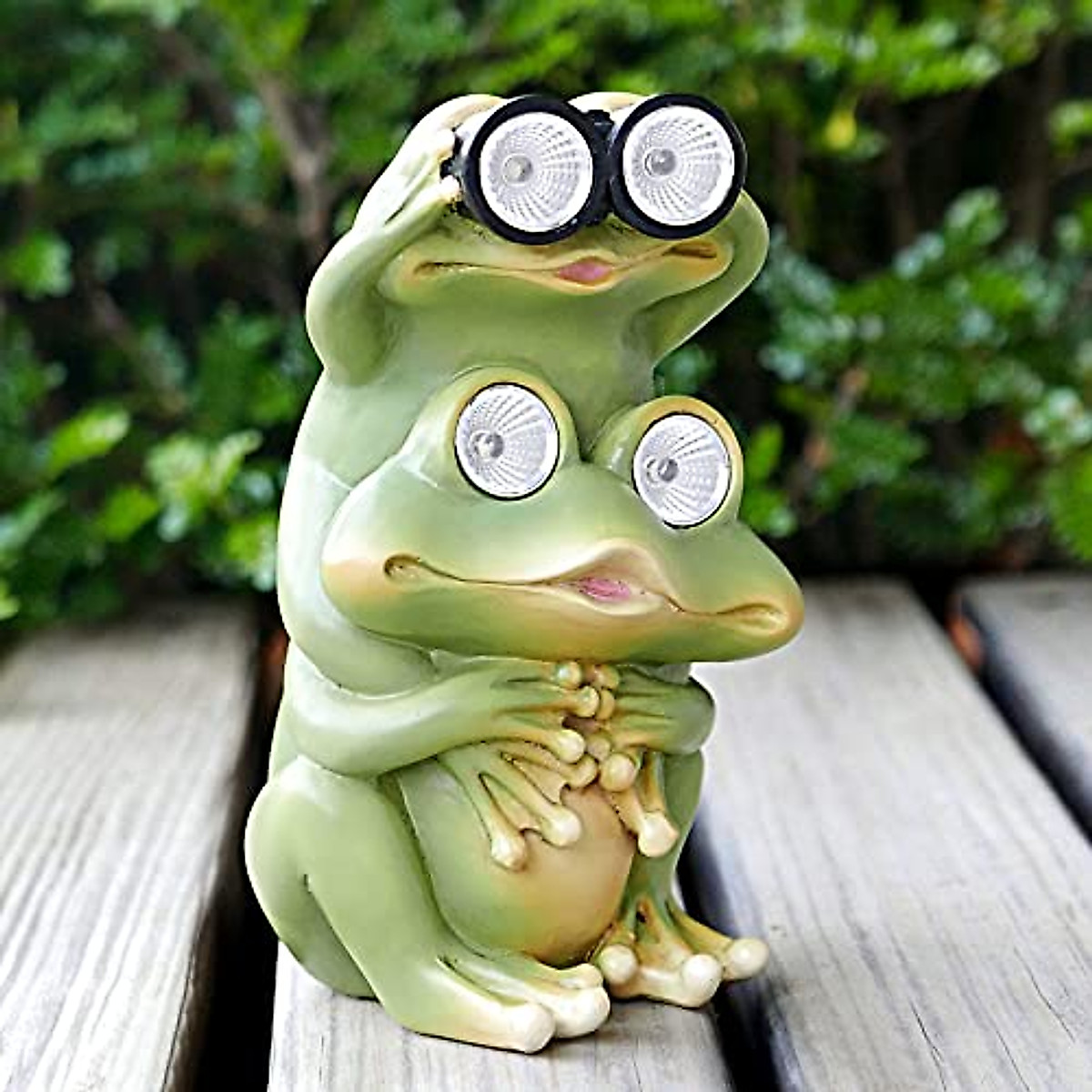 Juliahestia Garden Decor Frog Outdoor Statue – Solar Figurines Funny Cute Animal Sculptures Porch Outside Decorations for Yard Lawn Patio Ornaments Waterproof Gifts