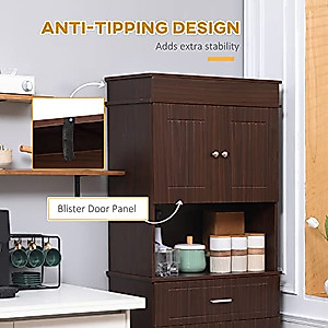 HOMCOM 72" Kitchen Buffet with Hutch, Freestanding Pantry Cabinet with Utility Drawer, 2 Door Cabinets, Adjustable Shelves and Countertop, Brown