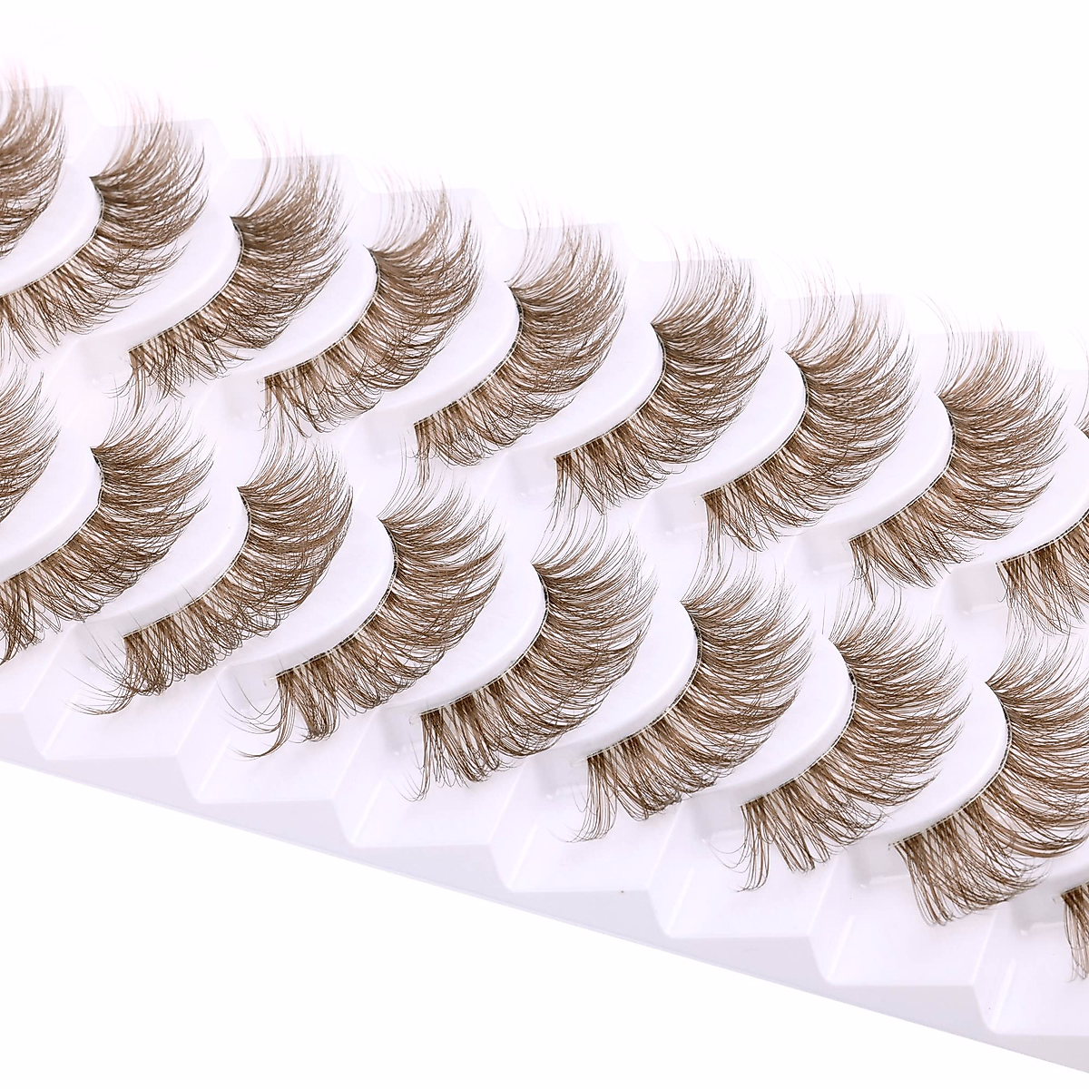 Brown Lashes Fluffy Wispy Colored False Eyelashes Natural Look D Curl Mink Eyelashes with Clear bands 10 Pairs Pack by Pleell
