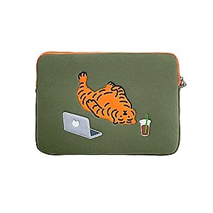 [MUZIKTIGER] 12~14-inch Laptop/Tablet Sleeve, iPad Pouch - Compatible with iPad Pro 12.9-inch, MacBook Air and MacBook Pro 13, HP/Dell/Lenovo/Asus/Acer, with 2 Double Way Zippers - Lazy Tiger