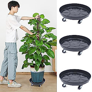 LYNICESHOP Plant Caddy with Wheels, 3Pack Plastic Plant Pallet Caddy Stand Planter Mover Flower Pot Dolly Caster Heavy Duty Plant Stand with Universal Wheels Round Pot Trolley for Indoor Outdoor