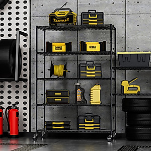 5 Tier NSF Metal Shelf Wire Shelving Unit, Heavy Duty Adjustable Storage Rack with Wheels & Shelf Liners, Black - 82" H x 48" L x 24" D 6000lbs Capacity