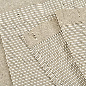 Lush Decor Beige Linen Woven Cotton Shower Curtain, Farmhouse Button Stripe, Yarn Dyed (72" x 72")