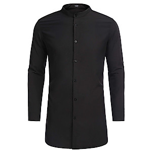 COOFANDY Men's African Dashiki Print Shirt Long Sleeve Button Down Shirt Bright Color Tribal Top Shirt Solid Black