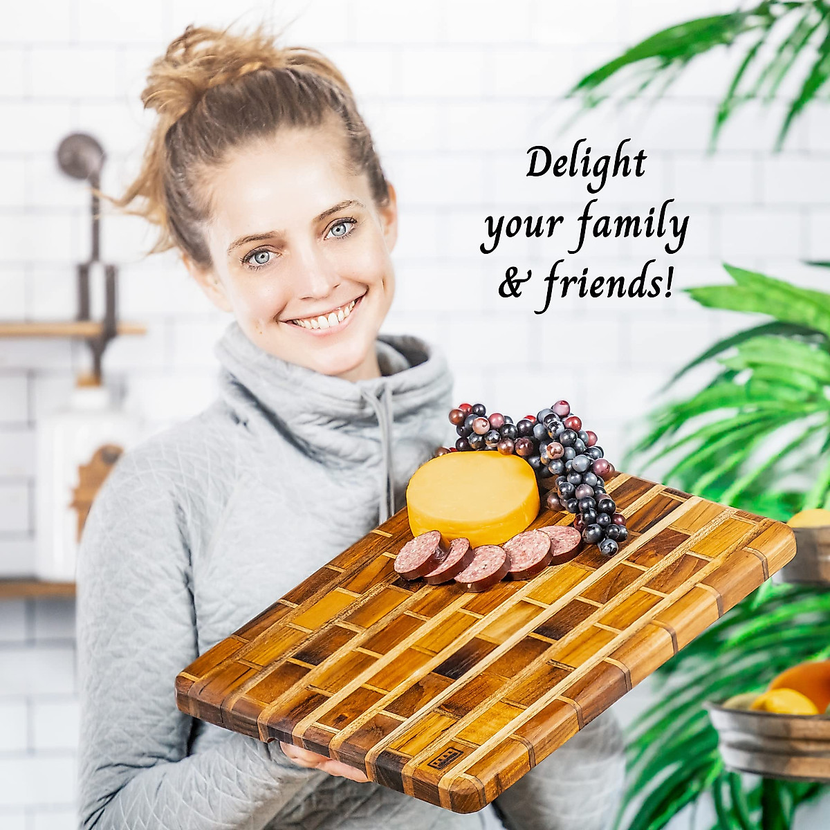 Artisanal Teak Charcuterie, Cutting, Cheese & Bread Board, Handmade,16x12x1, for Slicing, Dicing & Food Serving