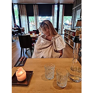 Nursing Cover for Baby Breastfeeding & Pumping | Multi Use Car Seat Stroller Cover | Breathable Soft Organic Muslin Cotton | Breast Feeding Apron & Shawl by TISU (Sand (Neutral))