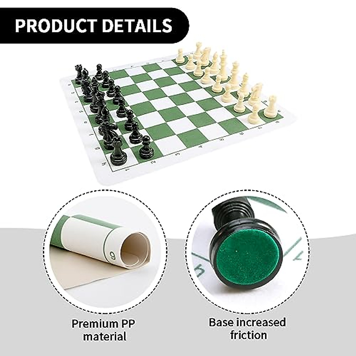 Portable Chess & Checkers Set, 42cm Tournament Chess Mat with Chess & Storage Bag, PU Leather Tournament Roll Up Chess Board Travel Chess Sets(Size:42cm)