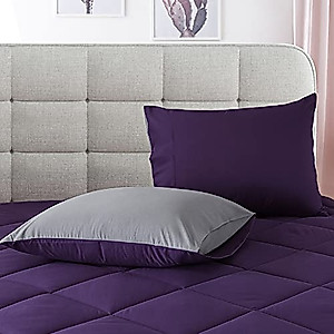 ELNIDO QUEEN 3 Pieces Comforter Set (Cal-King, Purple & Grey) - 1 Reversible Down Alternative Comforter with 2 Pillow Shams - Soft Lightweight Duvet Insert | 104x96 inch