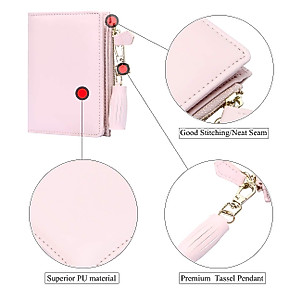 GEEAD Small Wallets for Women Bifold Slim Coin Purse Zipper ID Card Holder PU Leather Pink