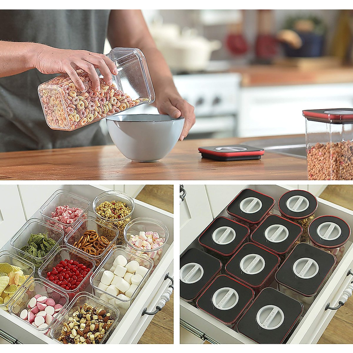 Neoflam Airtight Smart Seal Food Storage Container (Set of 3, Rectangle) | Crystal Clear Body | Modular, Stackable, Nestable Design | Easy to Clean, BPA Free (3.6 L, 121.7 oz)
