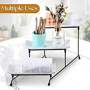 3 Pcs 3 Tier Serving Trays Rectangular 3 Tier Serving Stand Collapsible Sturdier Metal Rack Melamine Tiered Serving Tray Platters for Entertaining Fruit Food Display Dessert Cupcake Party (Black)