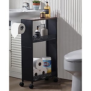 OhuaCason Toilet Paper Holder Stand for Small Bathroom Storage:Skinny Bathroom Storage Cabinet for Small Spaces Tiny Apartment