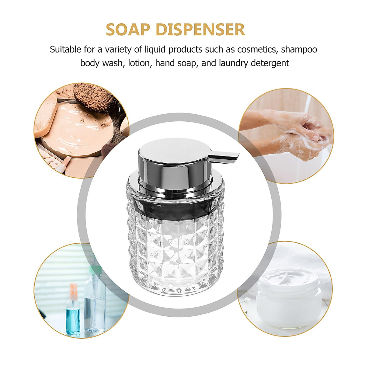 Cabilock Hand Soap Dispenser Glass Refillable Liquid Hand Soap Shampoo Dispenser Pump Bottle Lotion Hand Soap Jar Cosmetic Containers for Home Bathroom