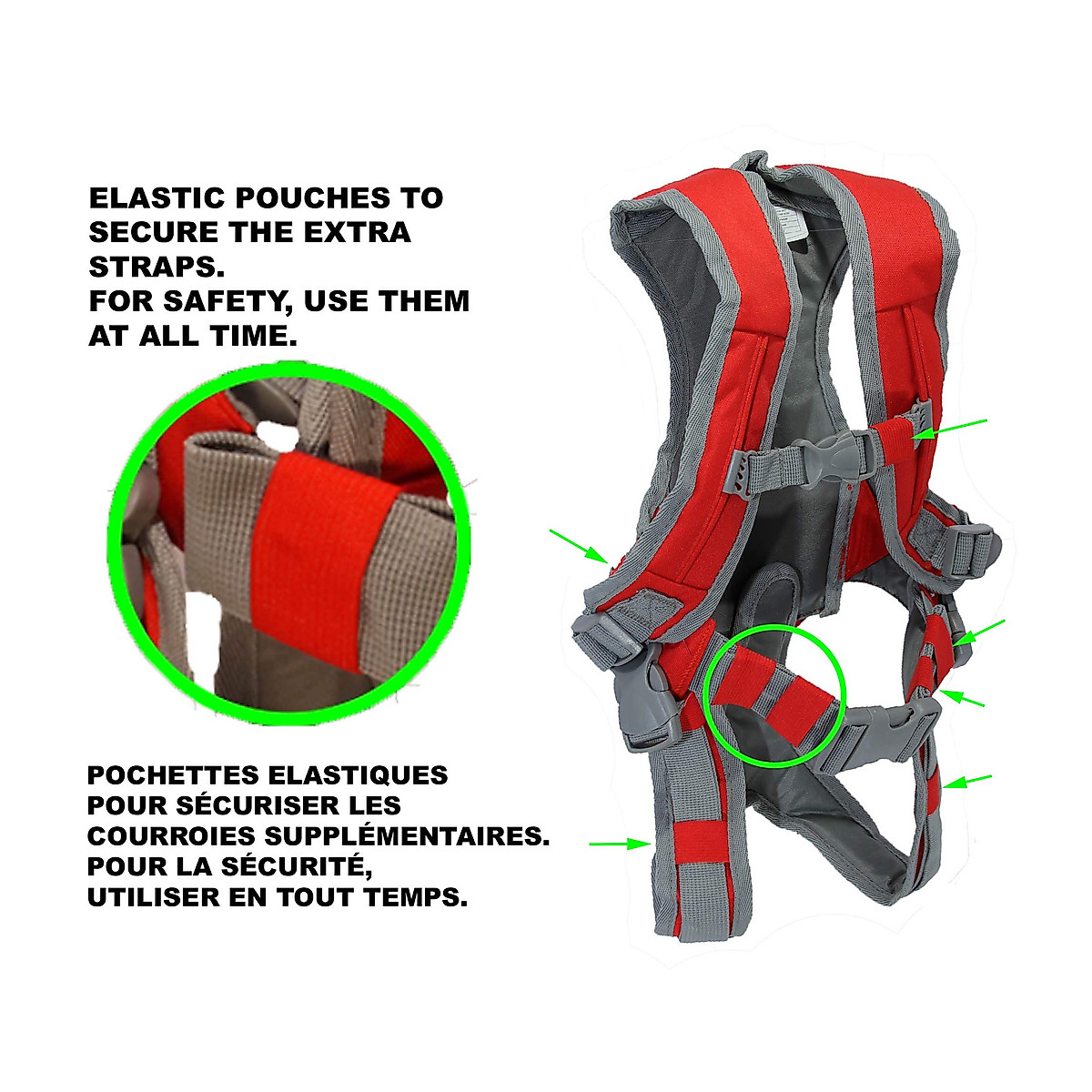 MDXONE Kids SKI Trainer Child SKI Harness with Rope and Absorb bungees RED