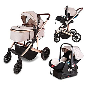 Trenana 5 in 1 Baby Travel System,Baby Stroller and Car Seat Combo, Includes Quick Folding Aluminium Baby Stroller and Infant Car Seat,High View Modular Stroller with Base(Color:White)