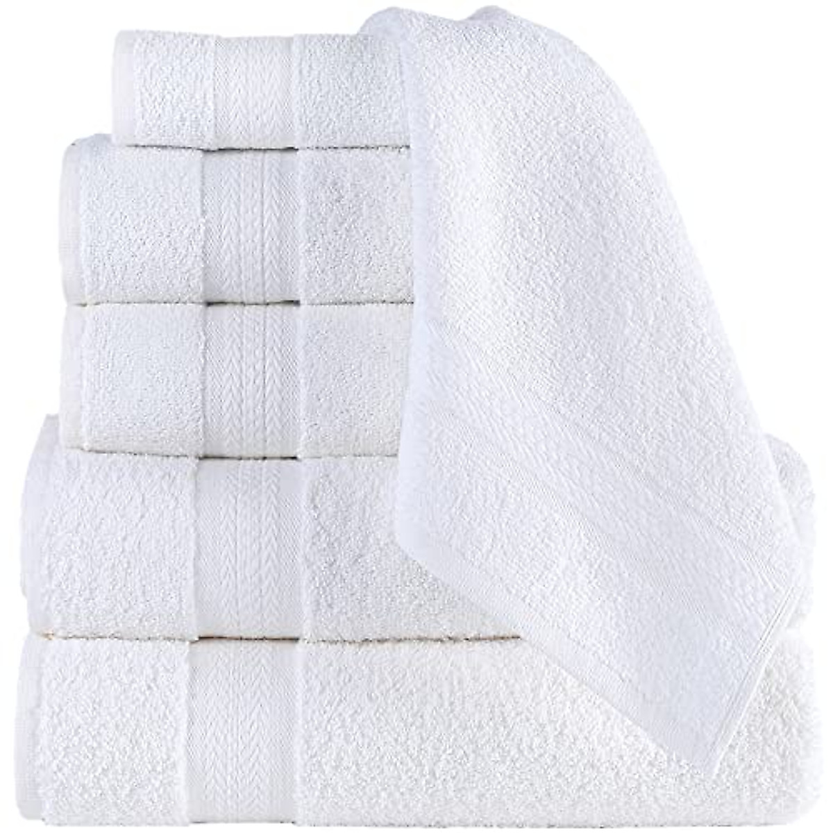 REGAL RUBY, 6 Piece Towel Set, 2 Bath Towels 2 Hand Towels 2 Washcloths, Soft and Absorbent, 100% Turkish Cotton Towels for Bathroom and Kitchen Shower Towel, White