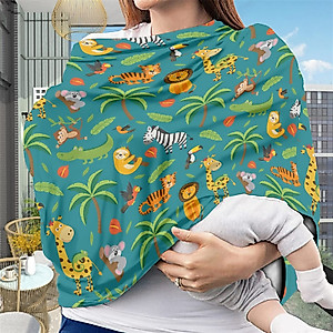 Forchrinse Wildlife Animal Cartoon Jungle Animal Car Seat Cover for Babies,Soft Nursing Breastfeeding Scarf Breathable Carseat Canopy for Baby Boys Girls